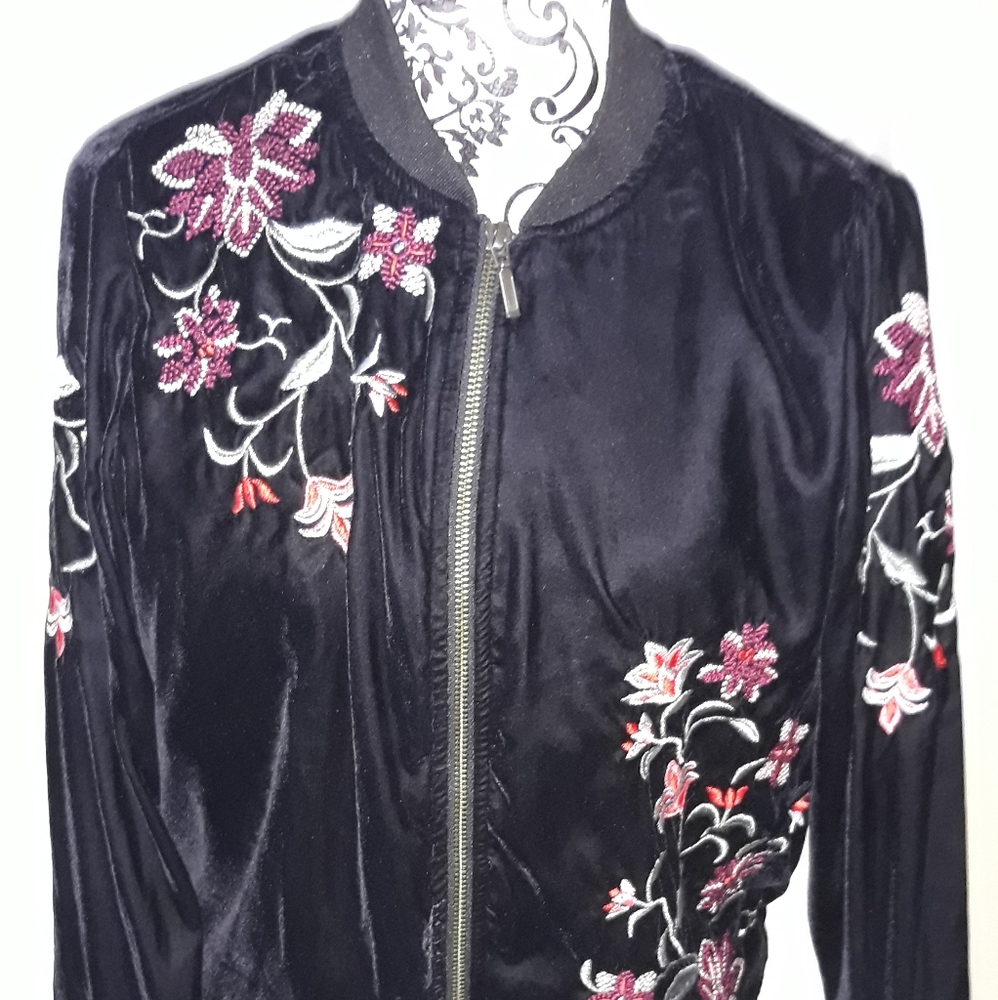 Floral Black Velvet Utility Jacket - Gem